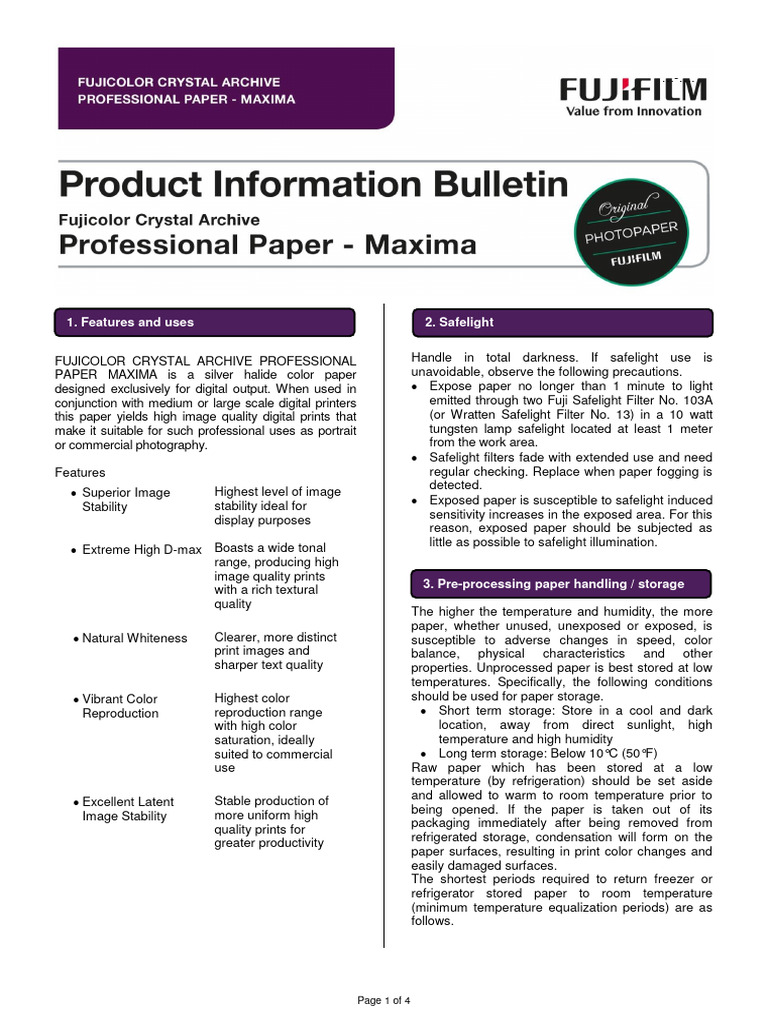 Fujicolor Crystal Archive Professional Paper Maxima 0419 | PDF