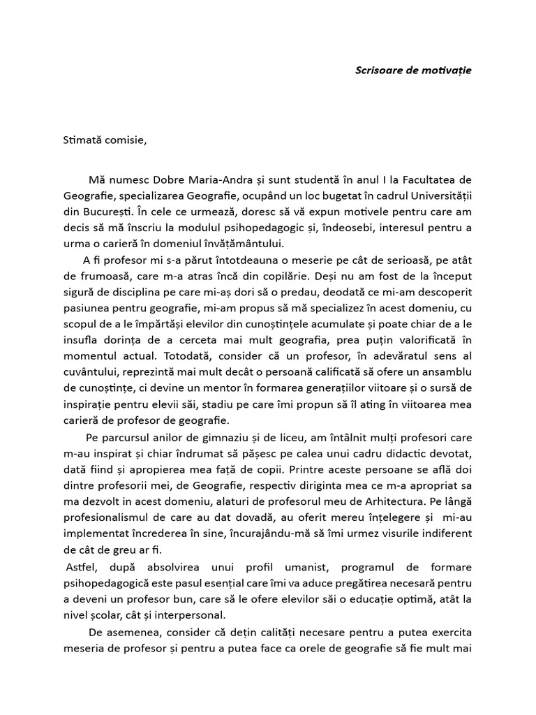 Scrisoare de Motivație | PDF
