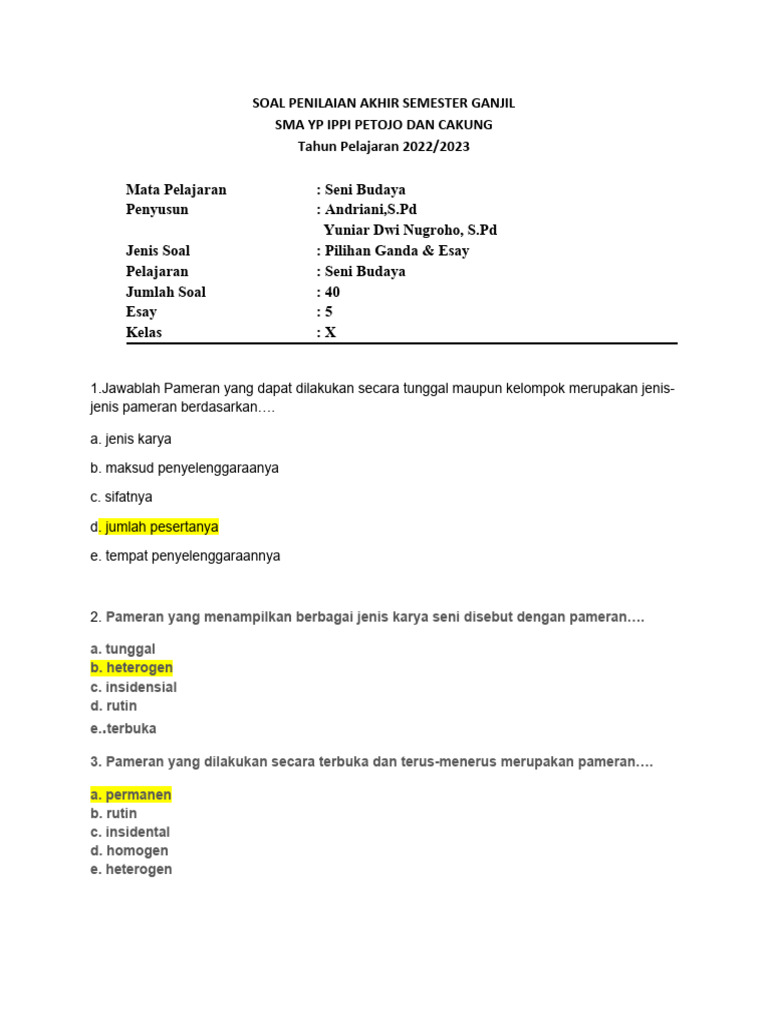 Soal Seni Budaya Kelas X | PDF