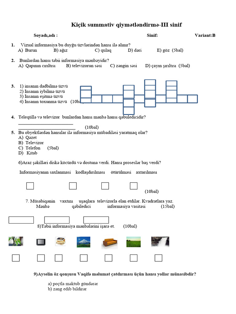 3 Sinif KSQ Variant B | PDF