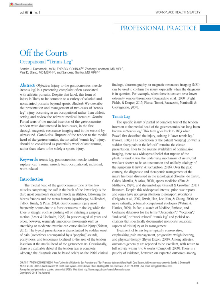Domeracki Et Al 2018 Off The Courts Occupational Tennis Leg | PDF ...