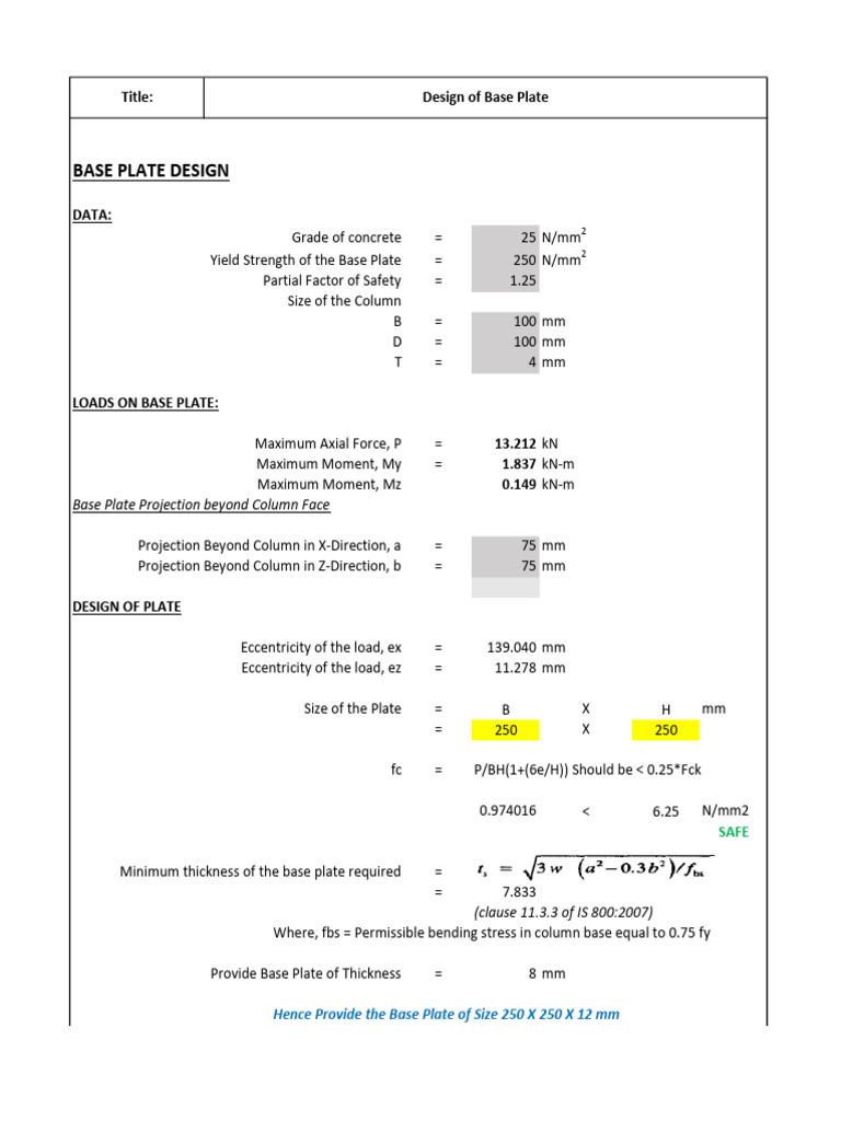 Base Plate and Bolt Calculation | PDF | Civil Engineering | Mechanical ...