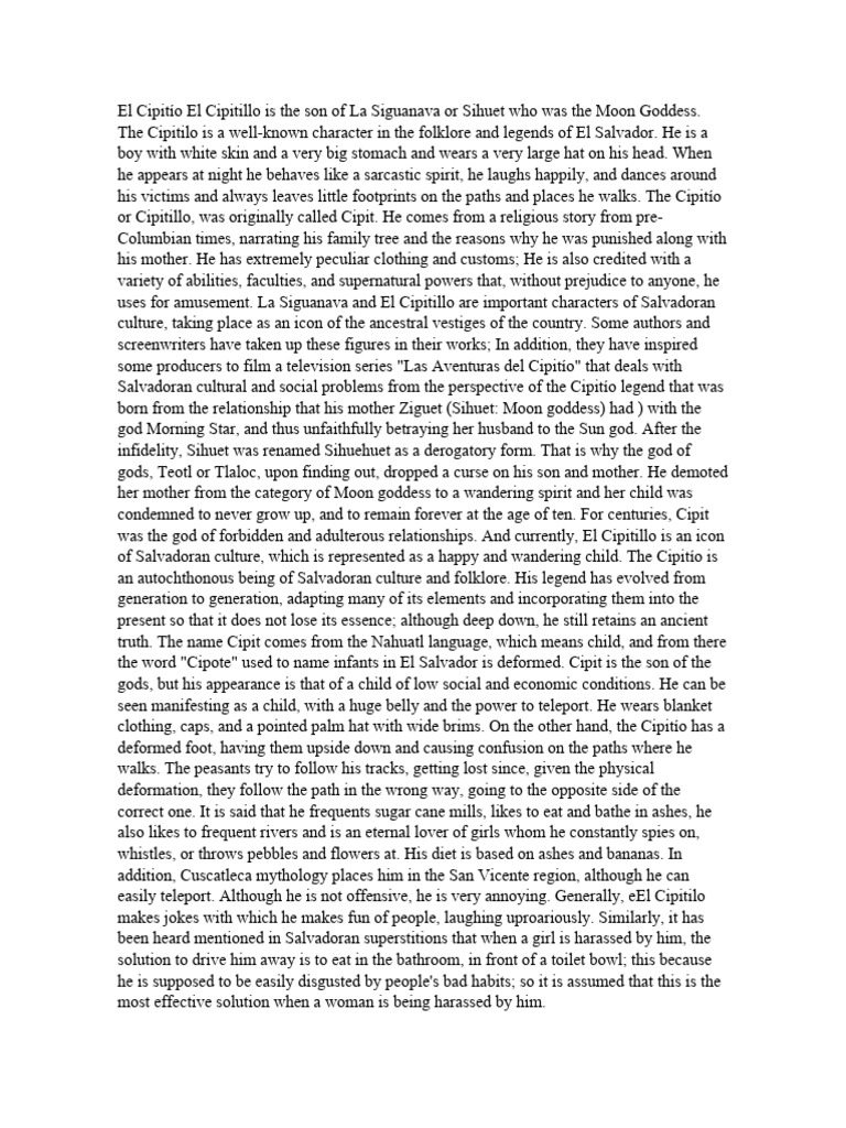 El Cipitío El Cipitillo is the son of La Siguanava or Sihuet who was ...