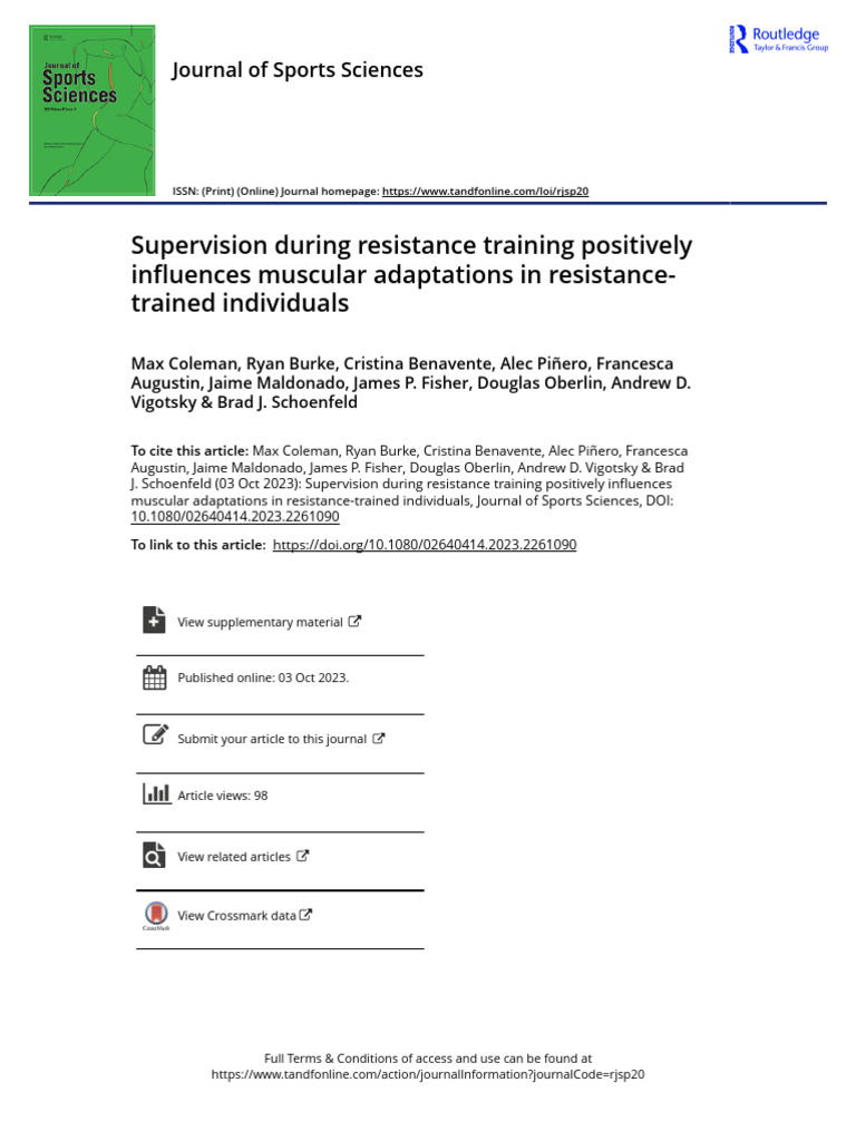 Supervision During Resistance Training Positively Influences Muscular ...