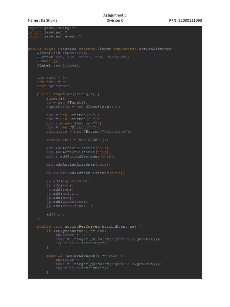 Assignment 5 Ila Shukla Div C 093 | PDF | Object Oriented Programming | Programming Paradigms