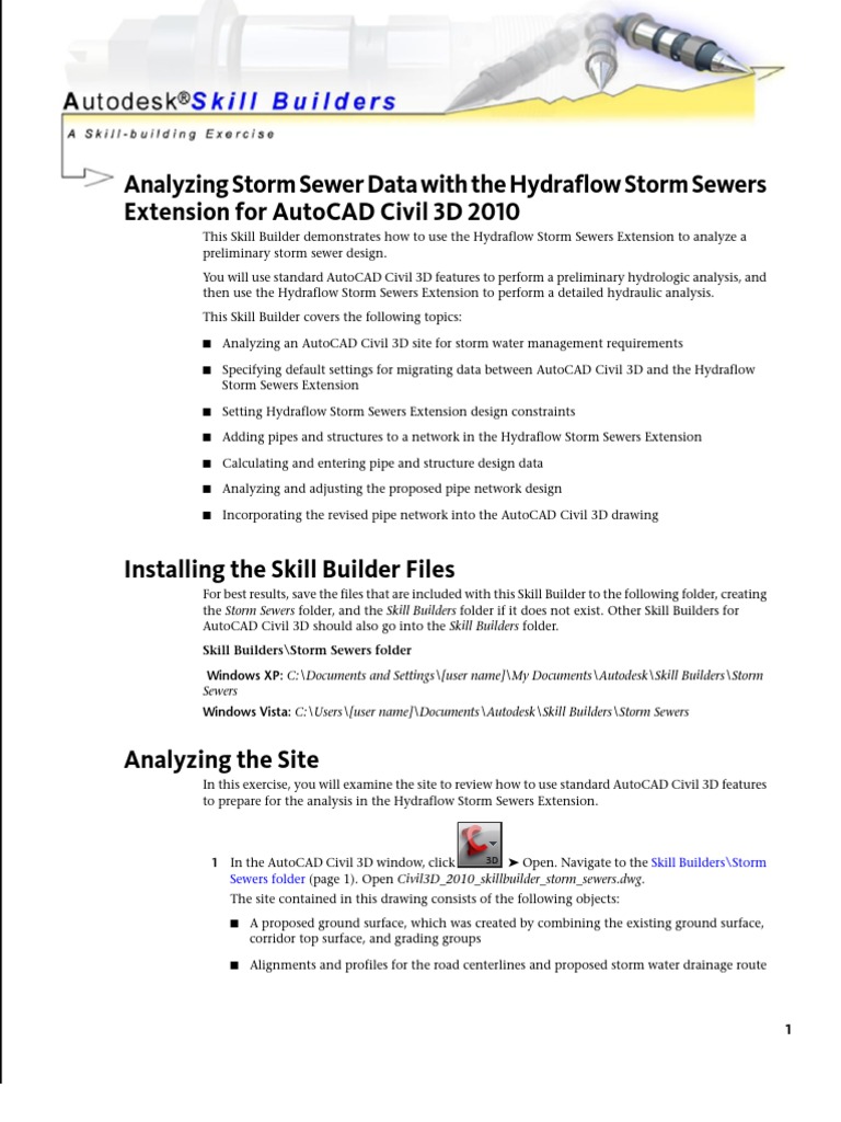 Civil3D 2010 Skill Builder Storm Sewers | PDF | Auto Cad | Drainage Basin