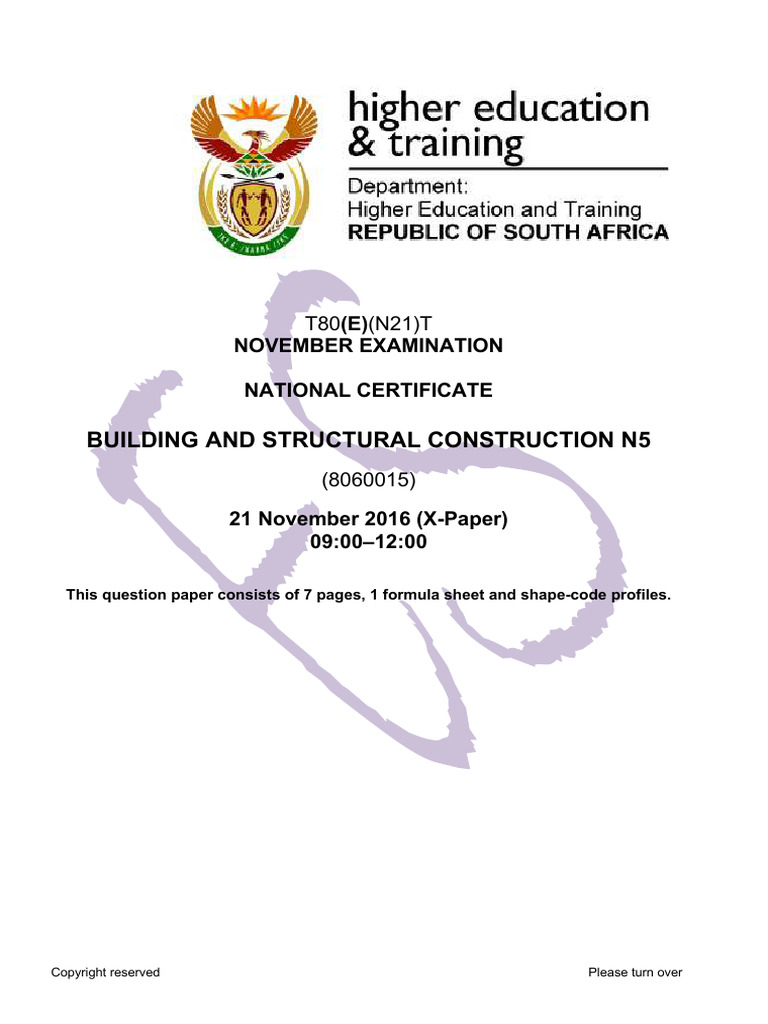 N5 Building and Structural Construction November 2016 | PDF ...