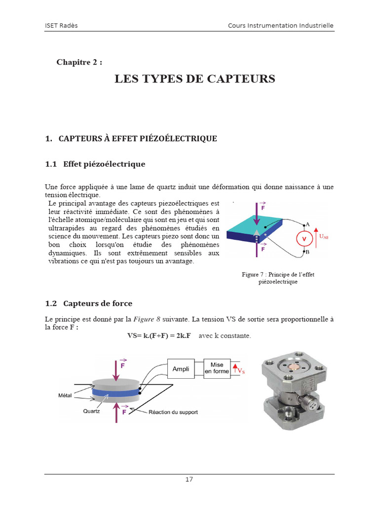 Chapitre 2 Cours Instrumentation Industrielle Les Types Des Capteurs ...
