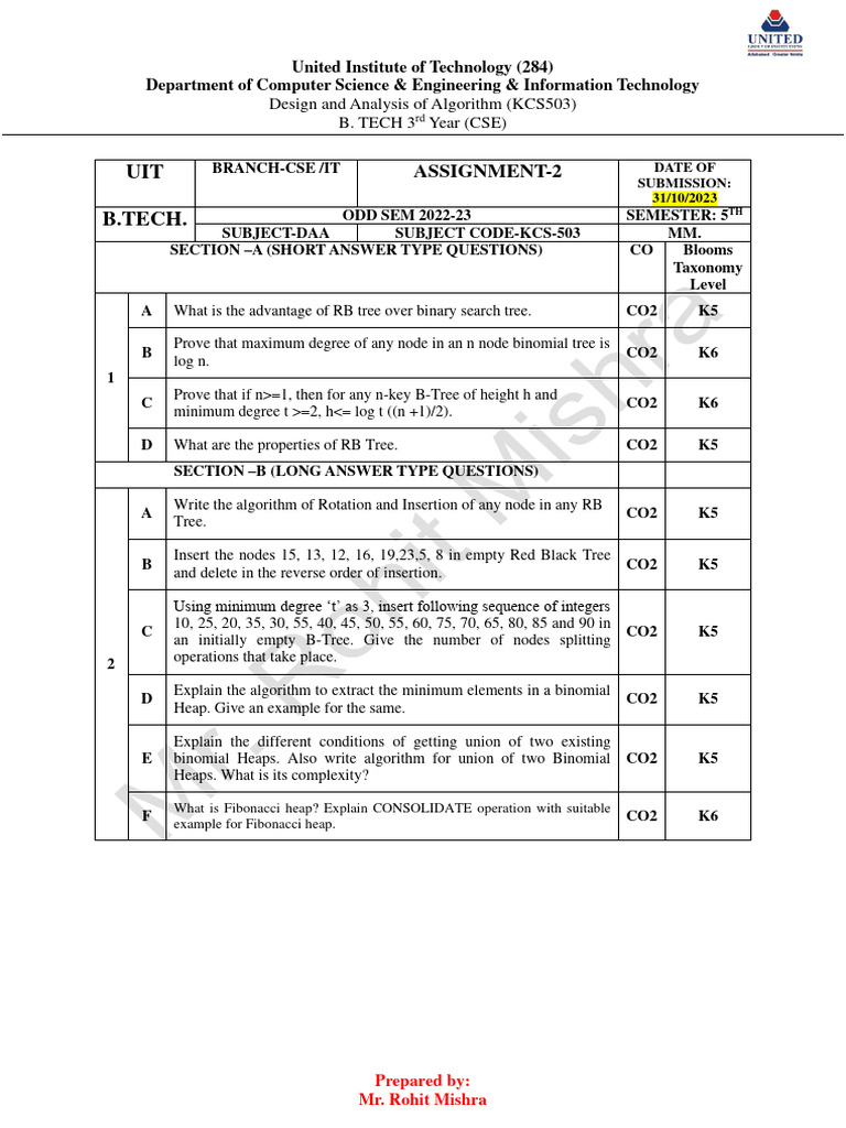 DAA Assignment-2 | Download Free PDF | Computer Science | Computer Data