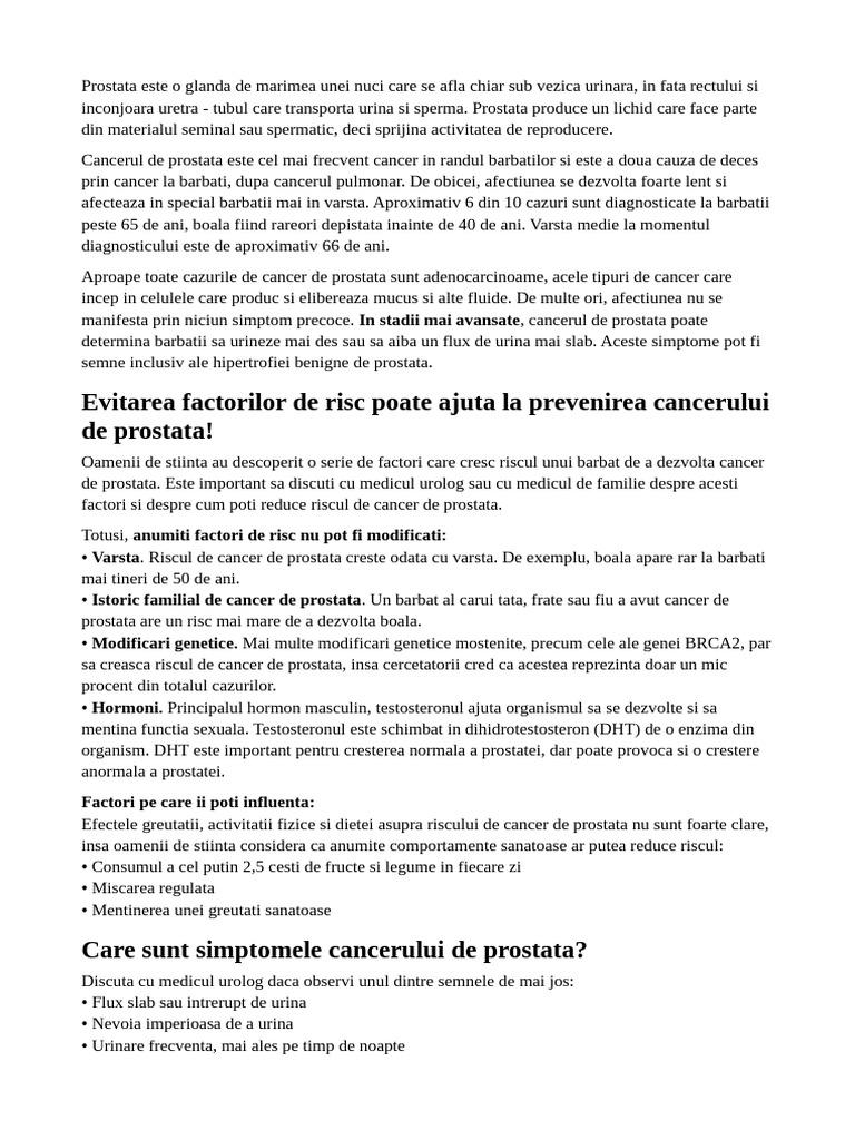 Evitarea Factorilor de Risc Poate Ajuta La Prevenirea Cancerului de Prostata! | PDF