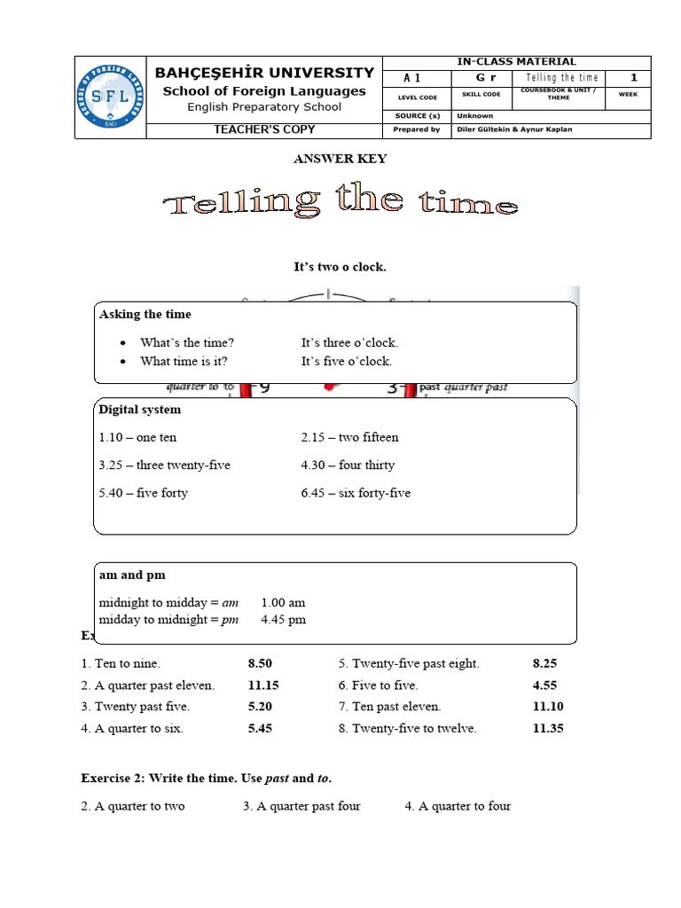 3 Telling The Time | PDF