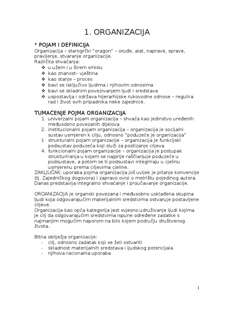 Organizacija - Skripta - Efpu - HR | PDF