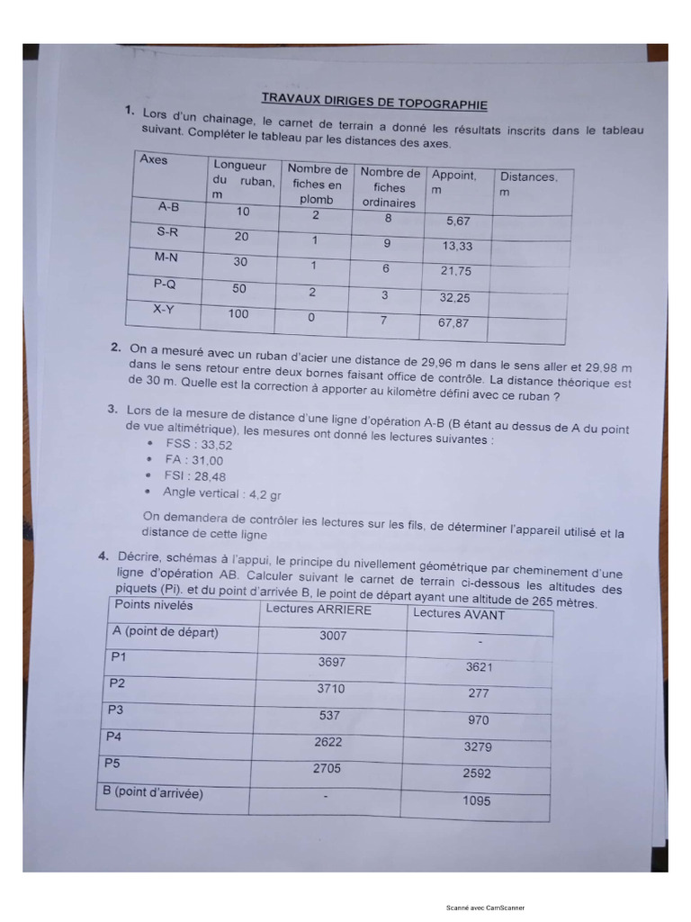 Exercices TD Topographie | PDF