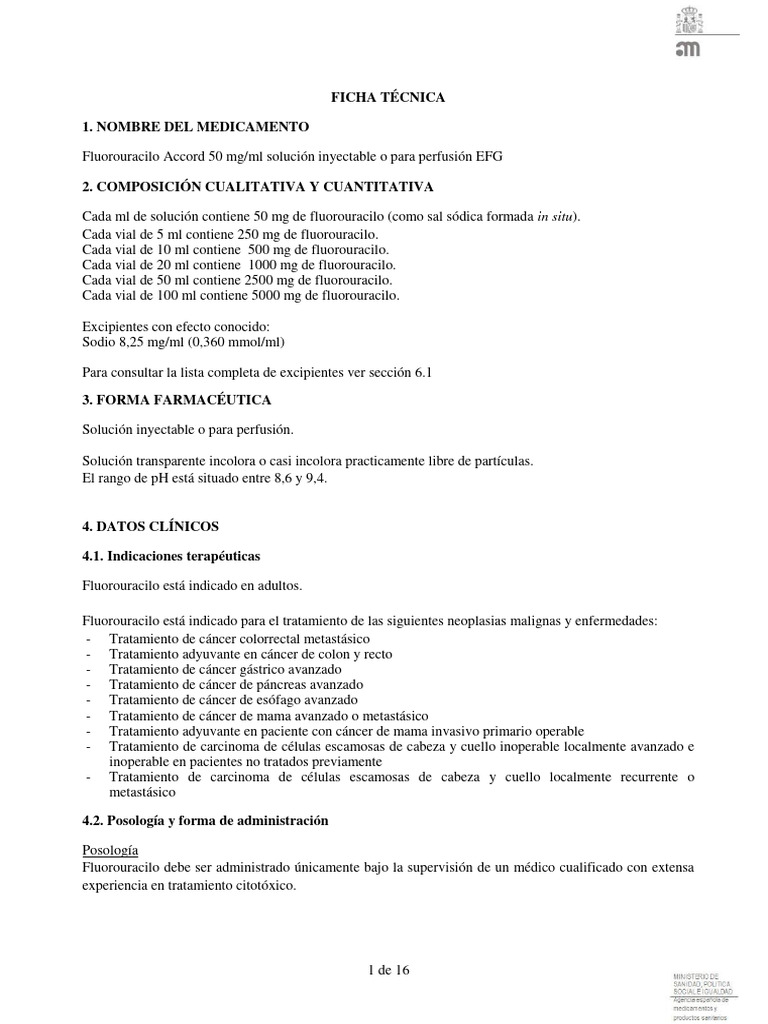 Fluorouracilo: Usos y Dosis en Quimioterapia | PDF | Quimioterapia | Cáncer