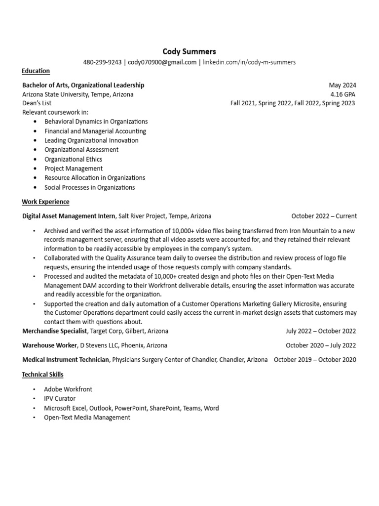 Cody Summers Revised Resume | PDF
