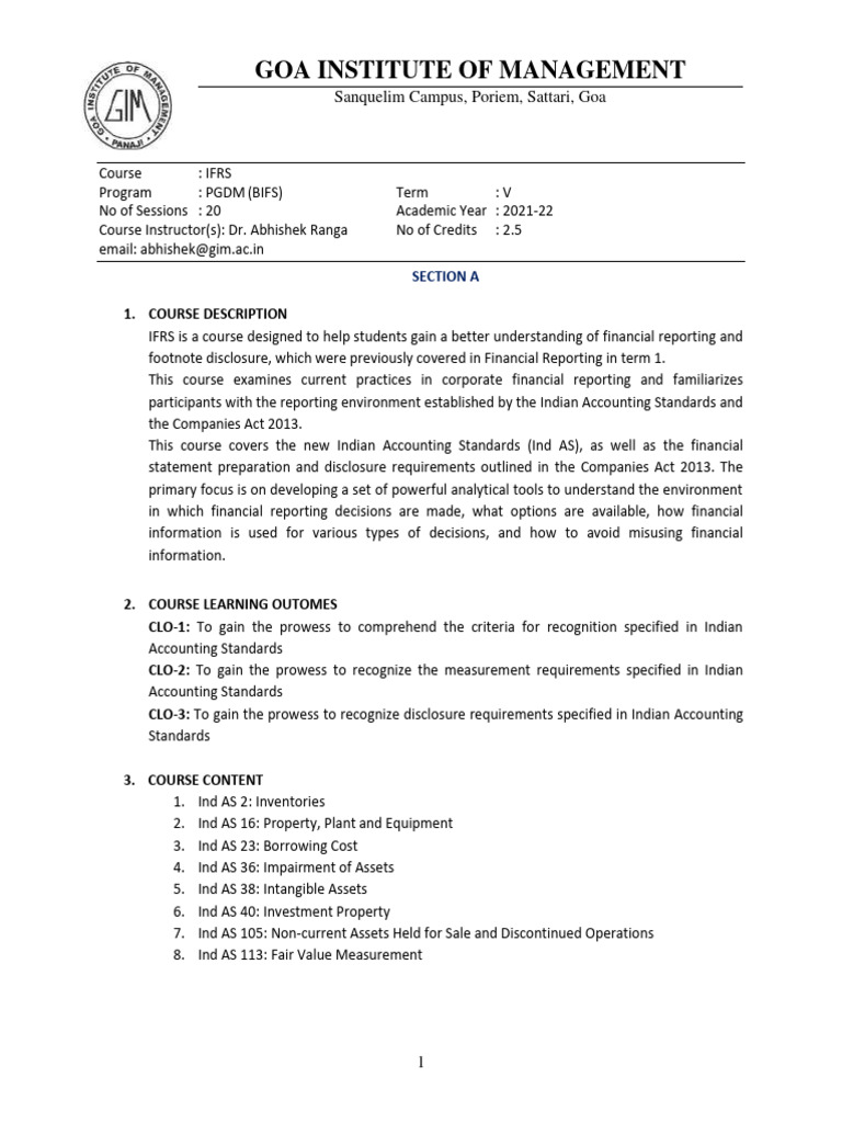 IFRS Course Outline | PDF | Financial Statement | Accounting