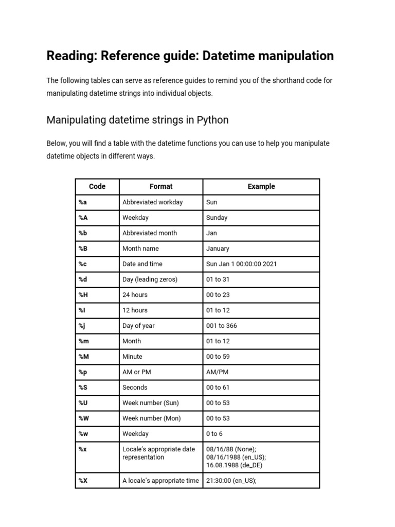 Reference Guide - Datetime Manipulation | PDF | Software | Computer ...