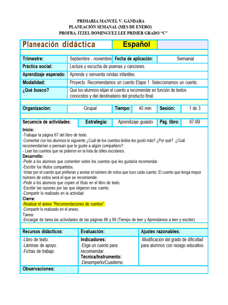 Planeación Didáctica Primaria Enero | PDF | Estudios de idiomas extranjeros