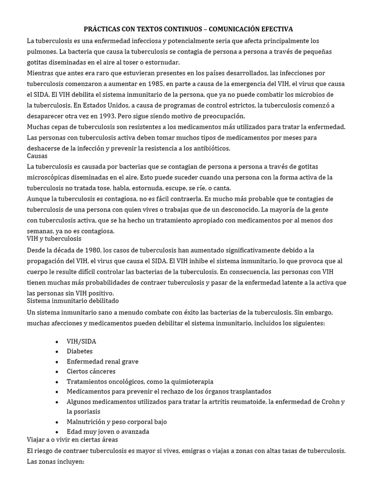 Textos Continuos | PDF | Tuberculosis | Infección