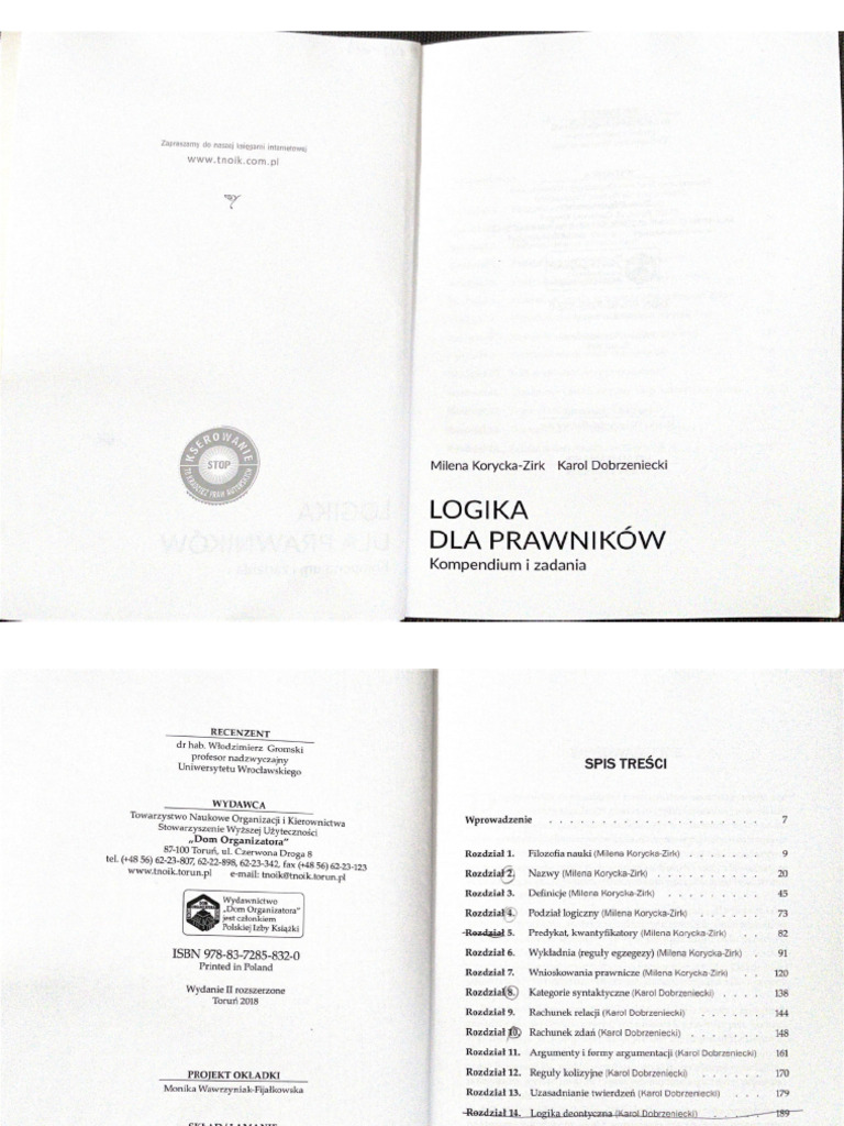 Logika Dla Prawników - Kompendium I Zadania Zirk - Dobrzeniecki I-Scalone | PDF