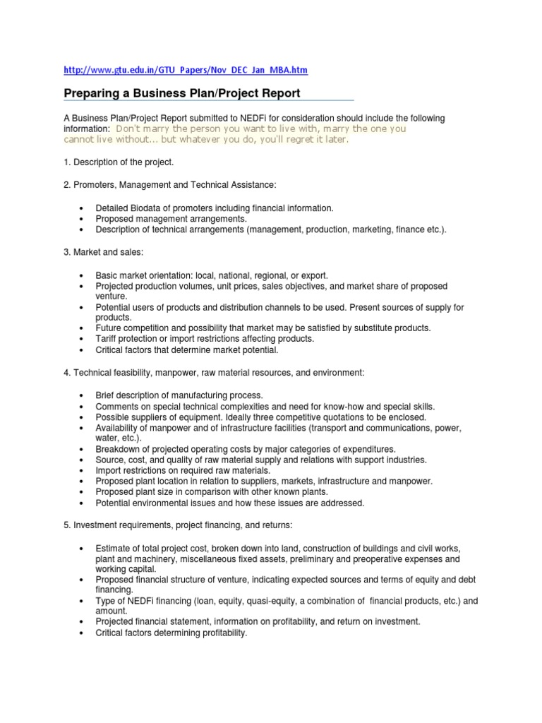 Preparing A Business Plan/Project Report | PDF | Venture Capital ...