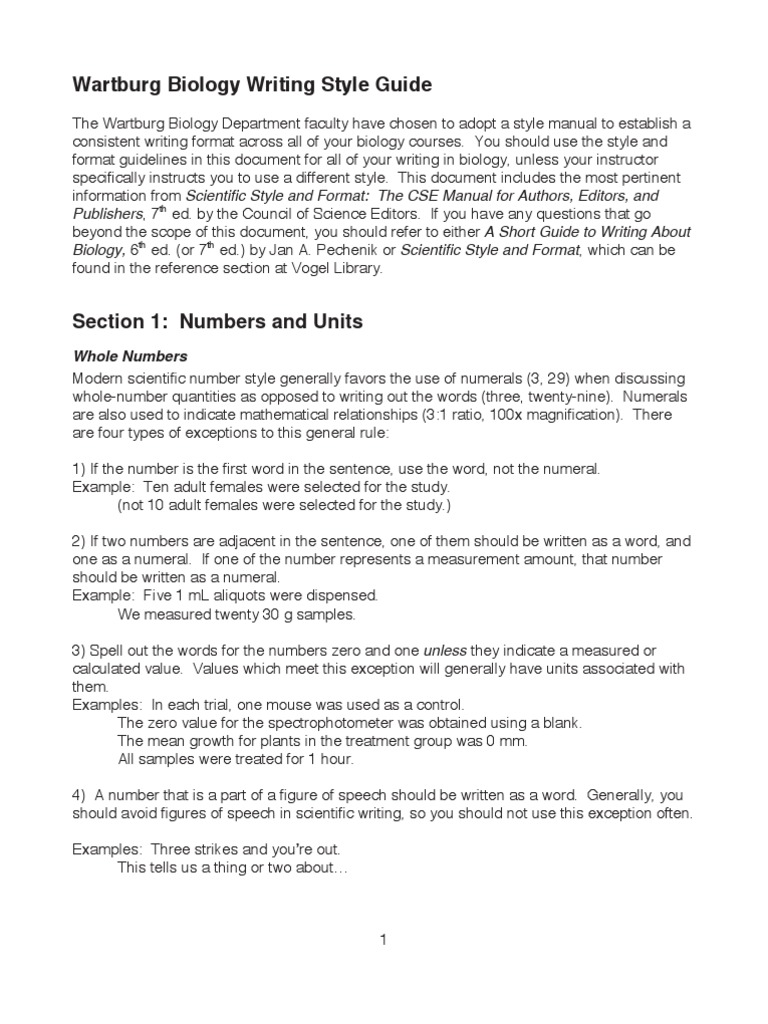 Biology Writing Style Guide | Citation | International System Of Units