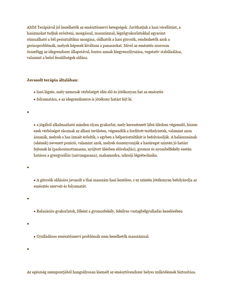 Emésztőrendszeri Problémák Kezelése AMM-al | PDF