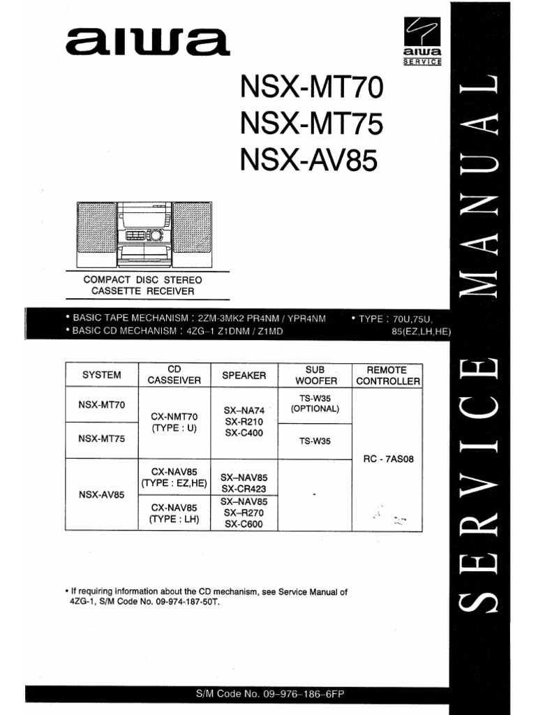 Aiwa NSX Av85 NSX Mt70 NSX Mt75 | PDF