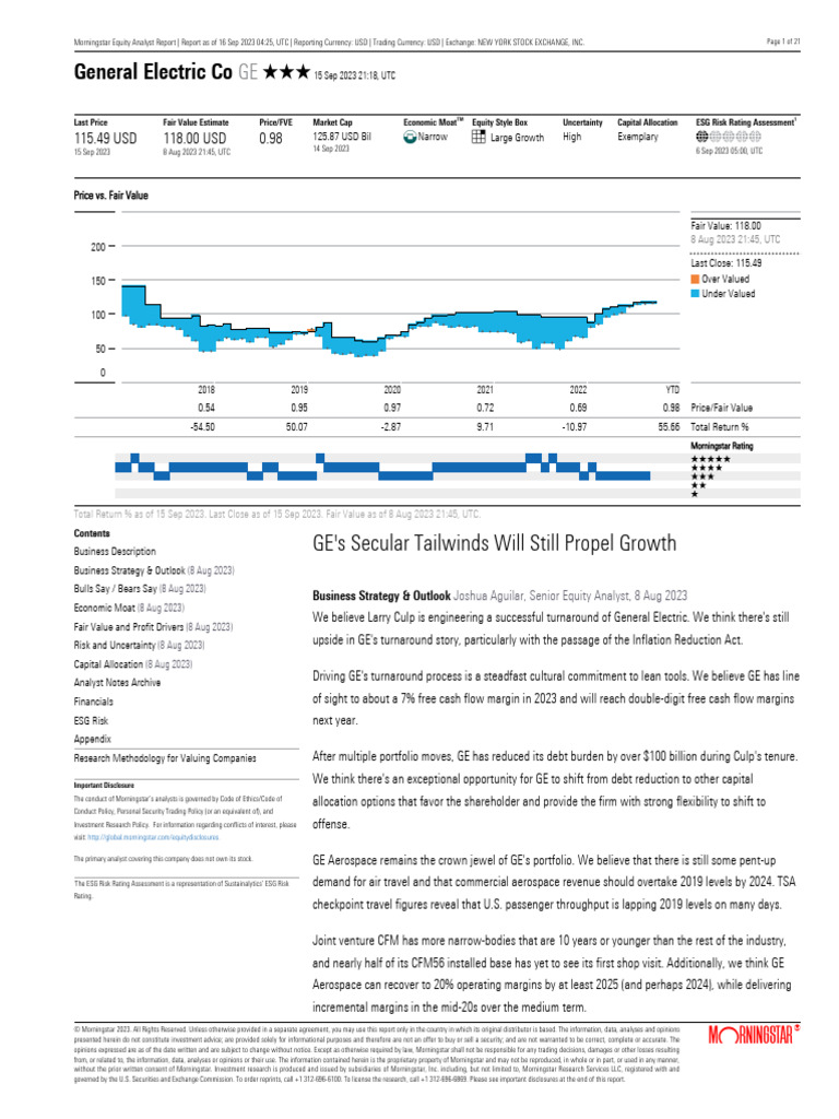 General Electric Morningstar Report | PDF