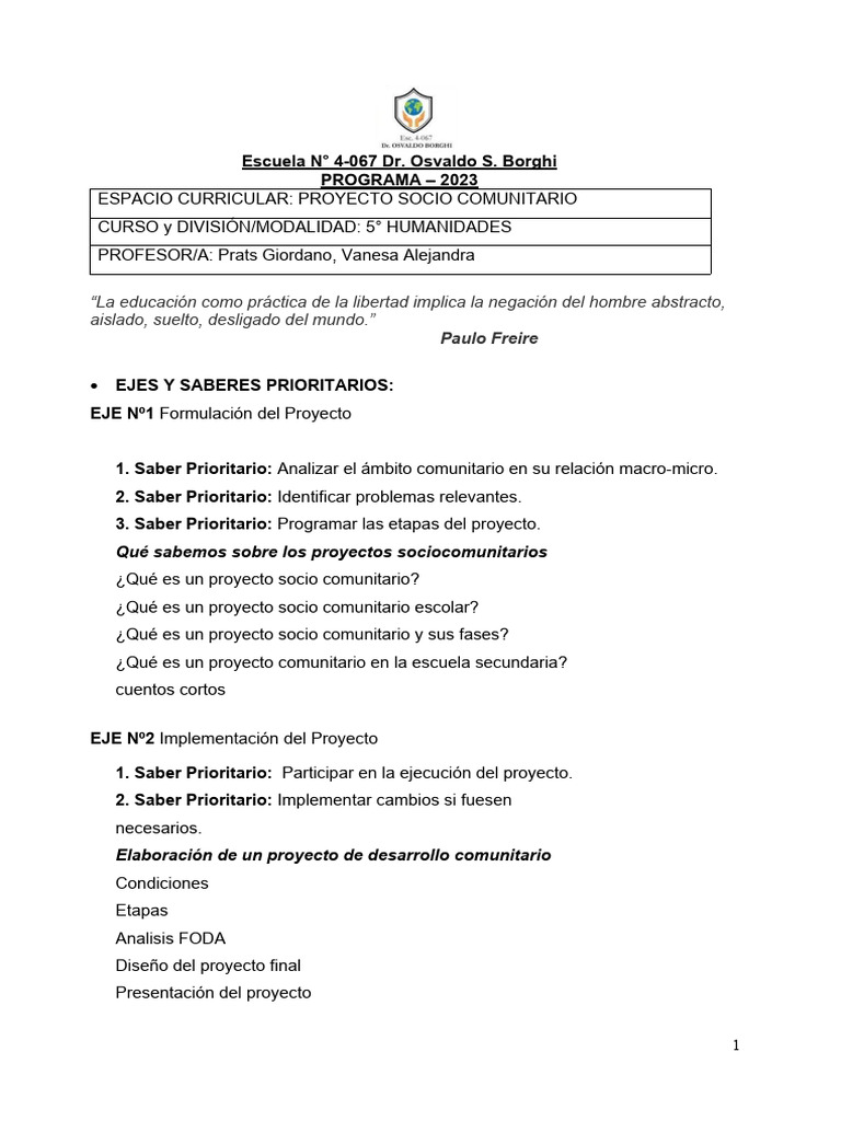 PROGRAMA PSC 2023 Borghi | PDF | Cognición | Aprendizaje