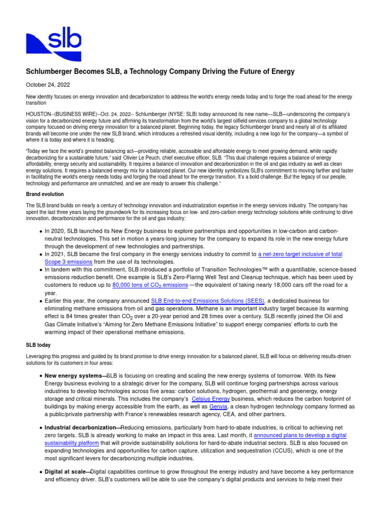Schlumberger Becomes SLB, A Technology Company Driving The Future of ...