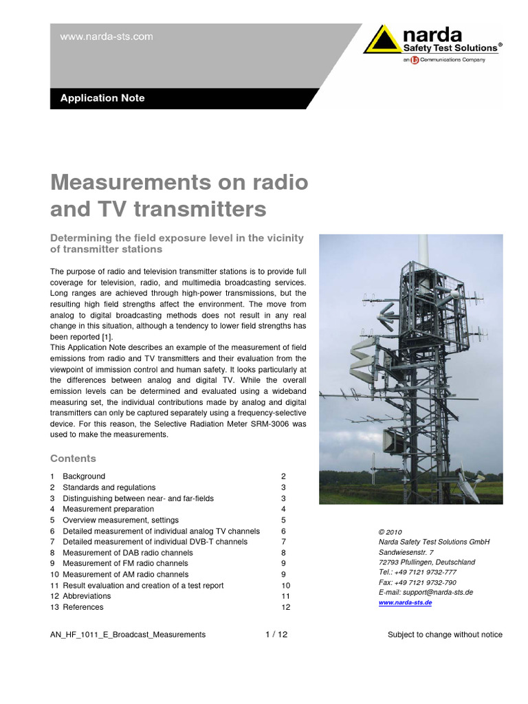 AN HF 1011 Broadcast Measurements EN | PDF | Radio Spectrum | Bandwidth (Signal Processing)