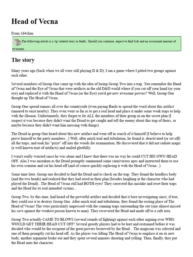 The Head of Vecna: A D&D Tale | PDF | Law | History