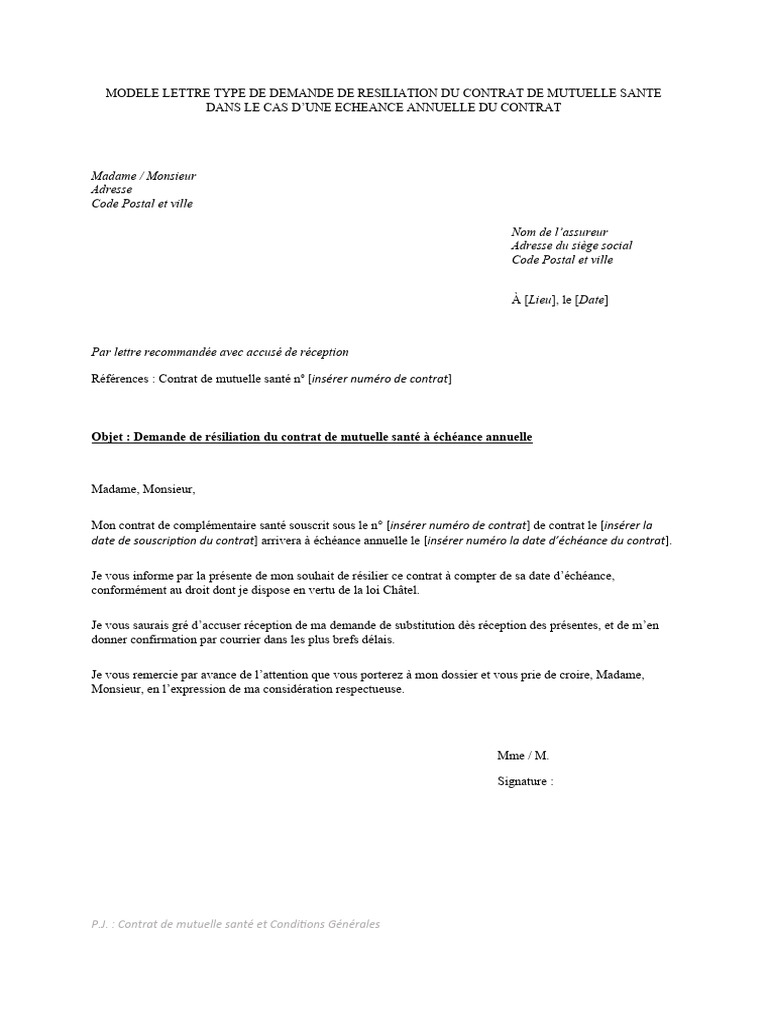 Modele Lettre Resiliation Mutuelle Cause Mutuelle Obligatoire