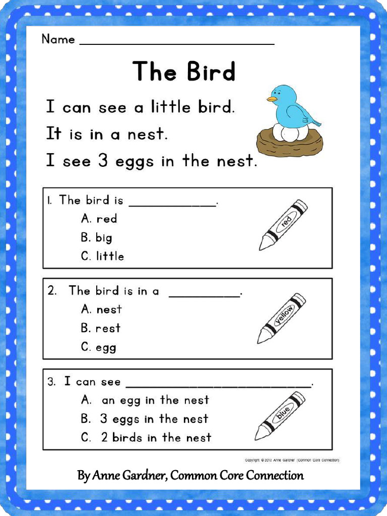 Kindergarten Reading Comprehension Passages Questions Guided Reading ...