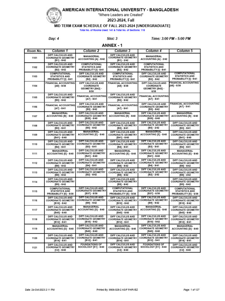 Fall 2023 Midterm Exam Schedule | PDF | Behavior | Mathematics