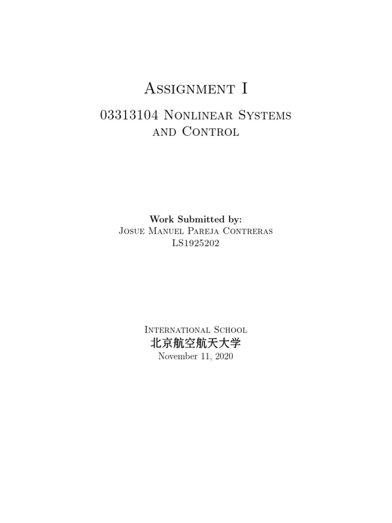 Non Linear Systems And Control Examples Pdf Eigenvalues And Eigenvectors Numerical Analysis