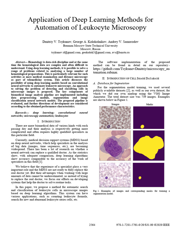 Application of Deep Learning Methods For Automation of Leukocyte Micros | PDF | Deep Learning ...
