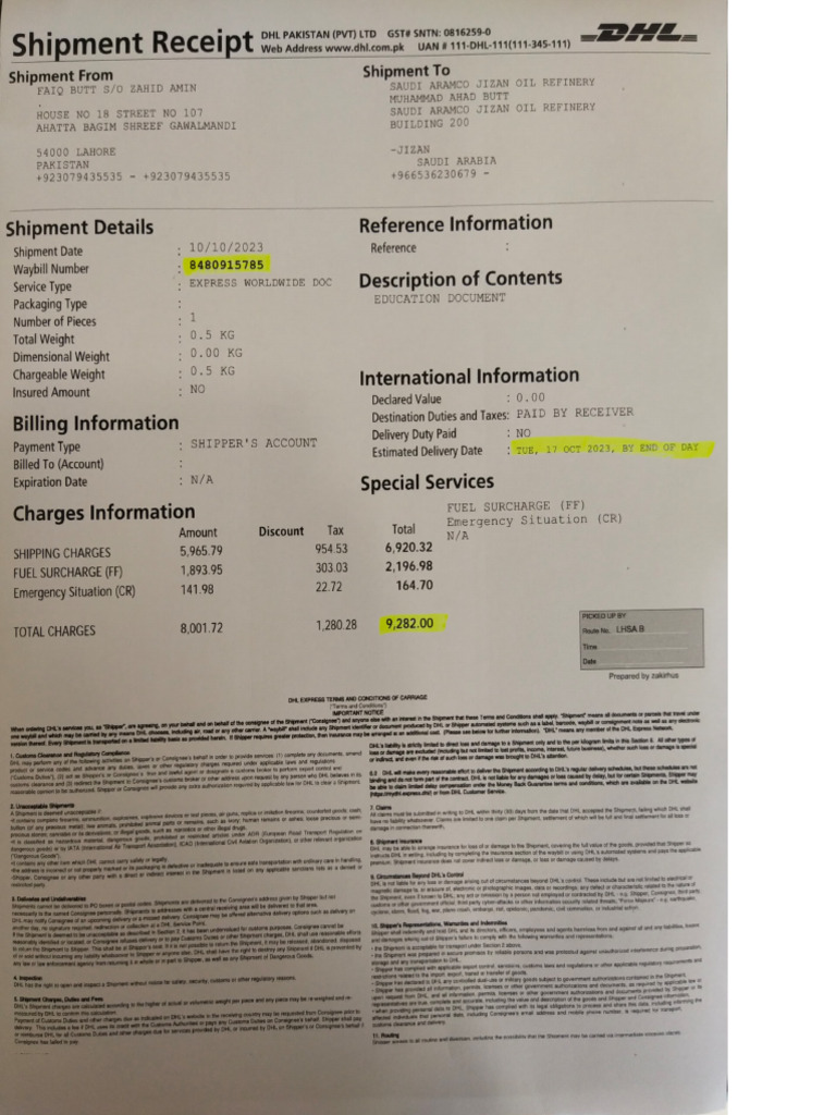 Delivered Receipt of Educational Doc'd | PDF | Customs | Dangerous Goods