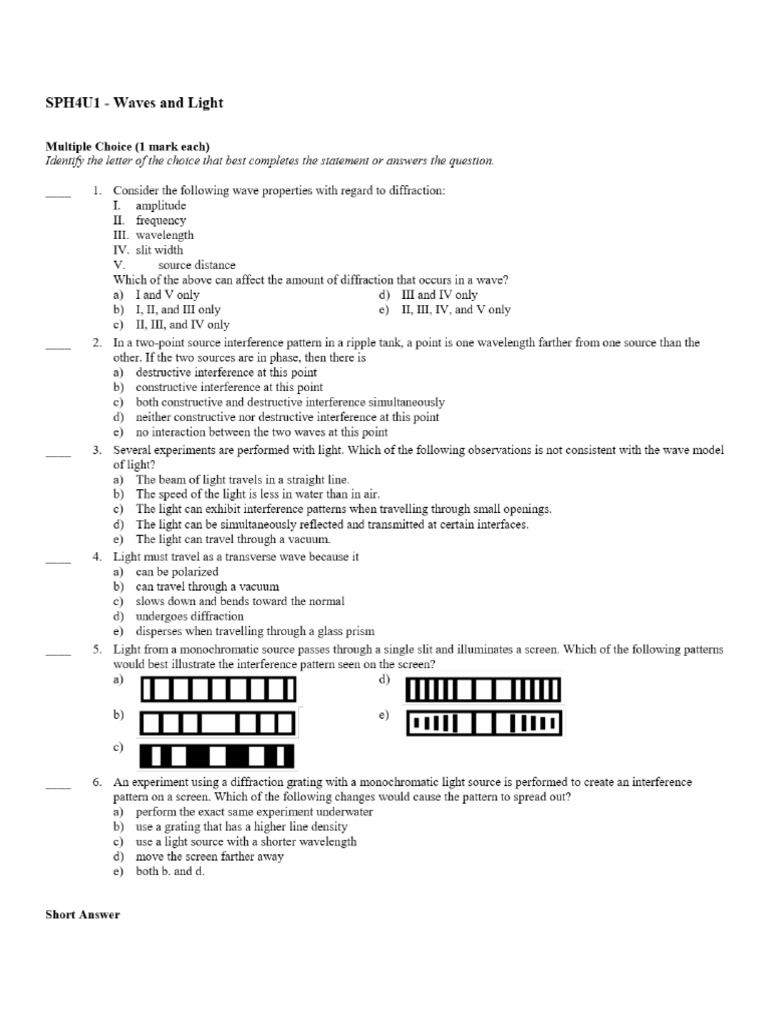SPH4U Sample Test - Waves & Light+Key | PDF