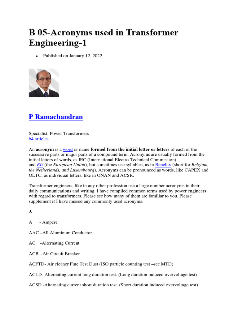 Acronyms Used in Transformer Engineering | PDF | Relay | Transformer