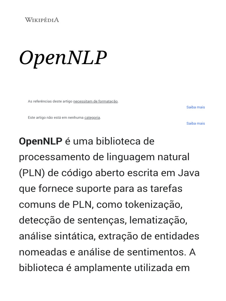 OpenNLP - Wikipédia, A Enciclopédia Livre | PDF | Linguagem de ...