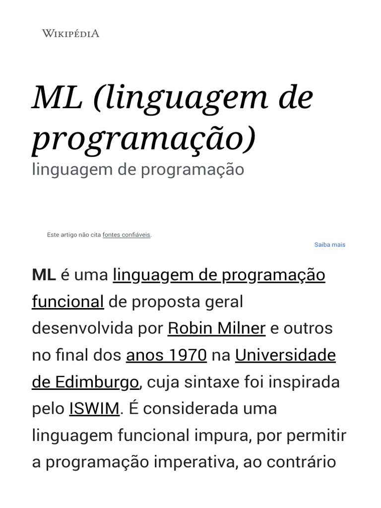 ML (Linguagem de Programação) - Wikipédia, A Enciclopédia Livre | PDF ...