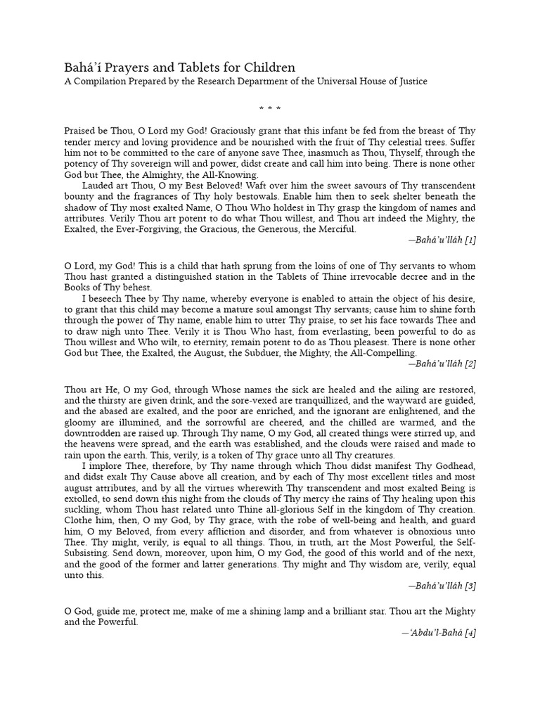 Bahai Prayers Tablets Children | PDF