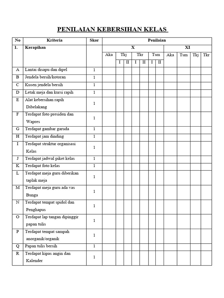 Penilaian Kebersihan Kelas (Osis SMK Tribi) | PDF