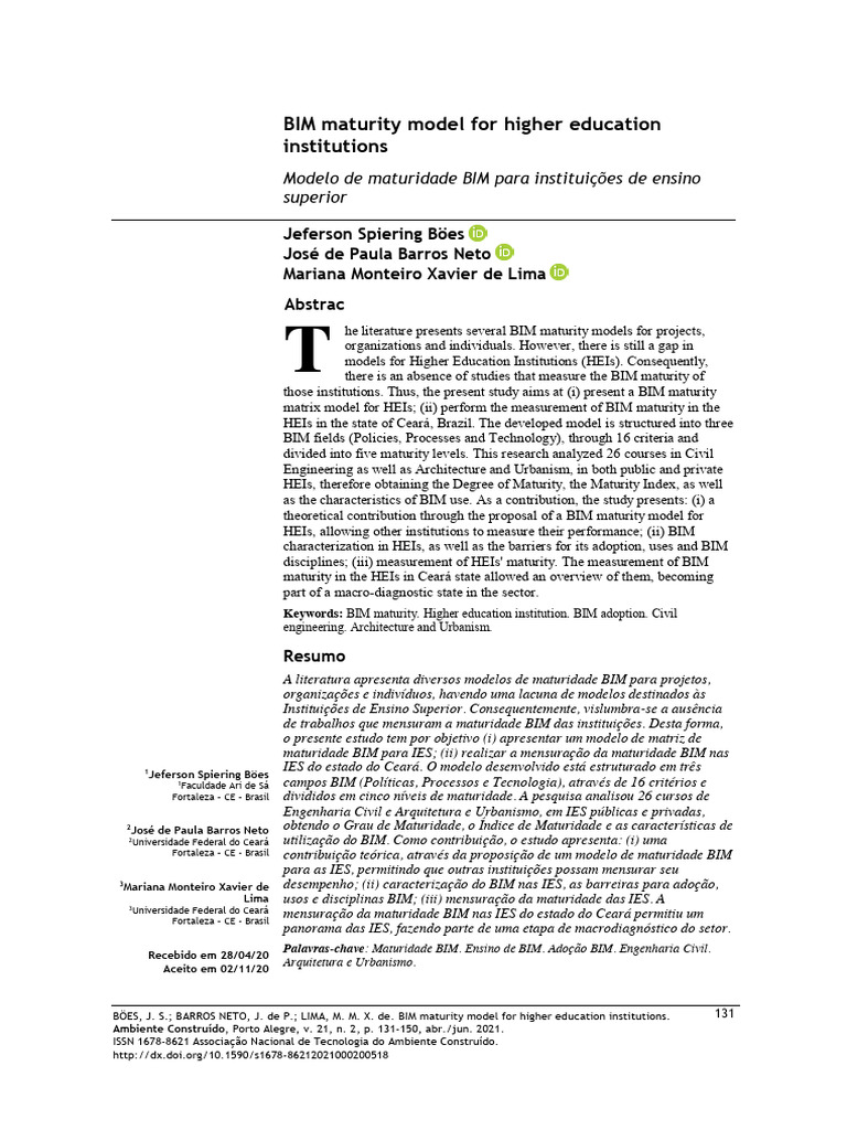 BIM Maturity Model For Higher Education Institutions | PDF