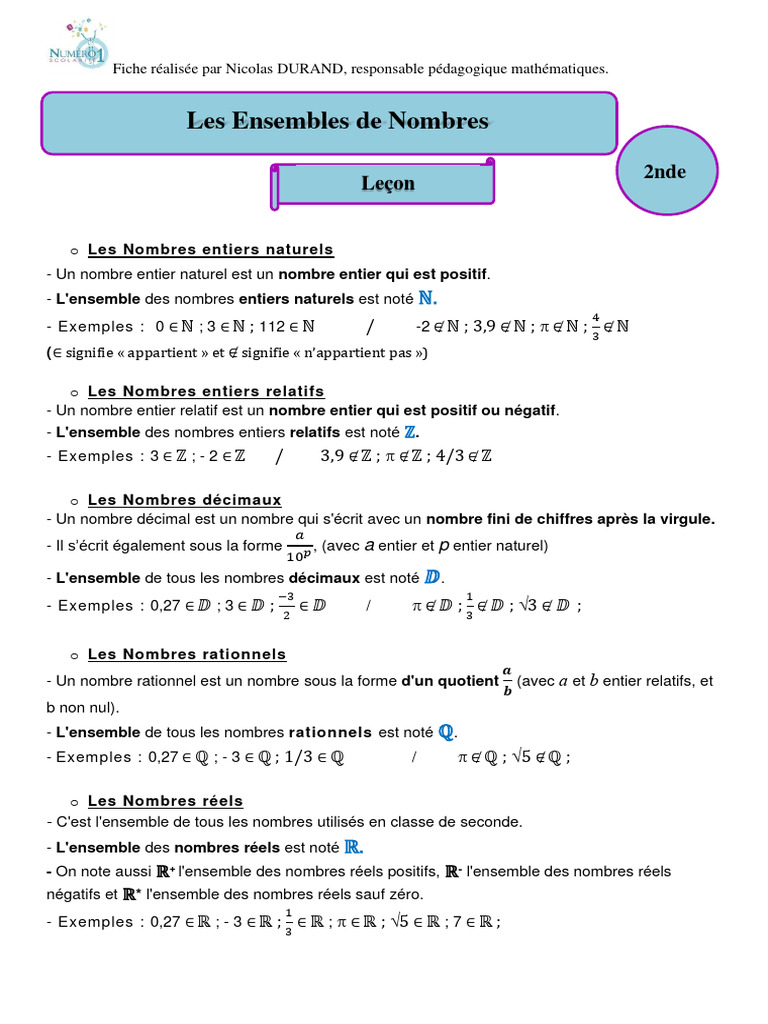 Les Ensembles de Nombres 2nde | PDF