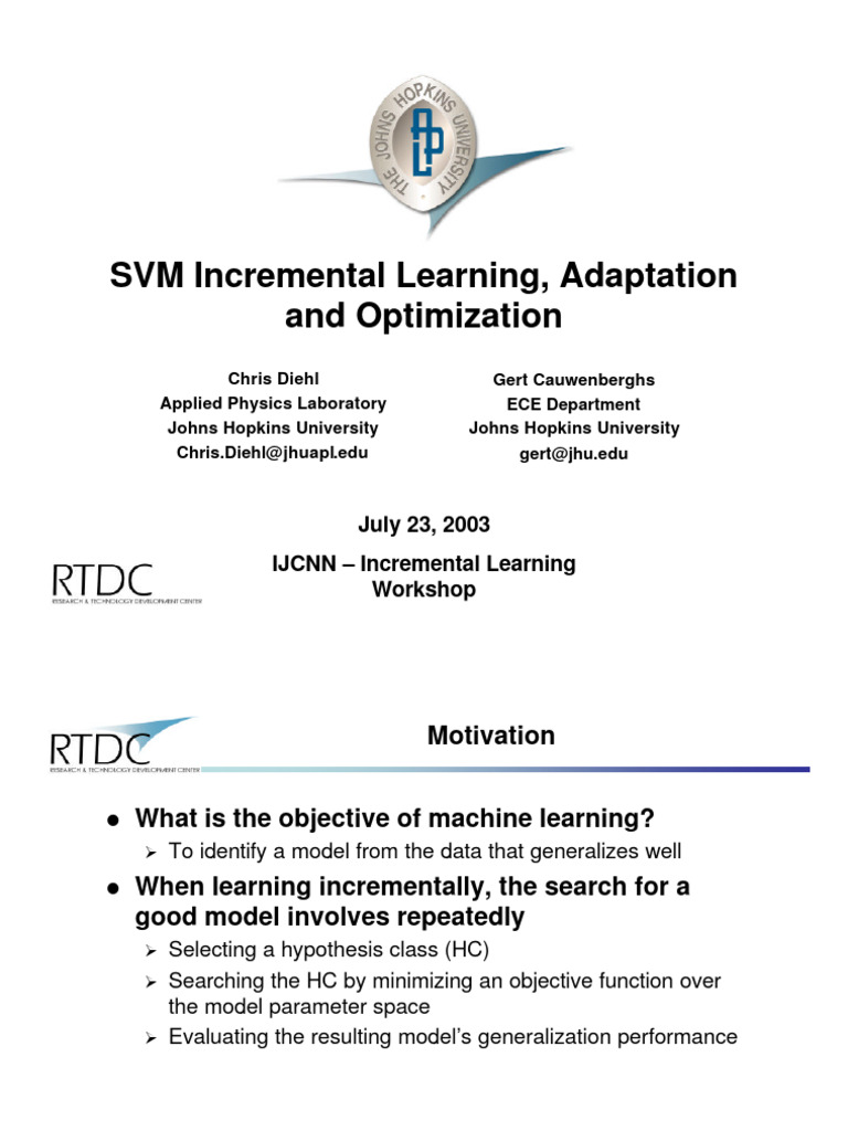 SVM Incremental Learning, Adaptation and Optimization - IJCNN 2003 Presentation | PDF | Support ...