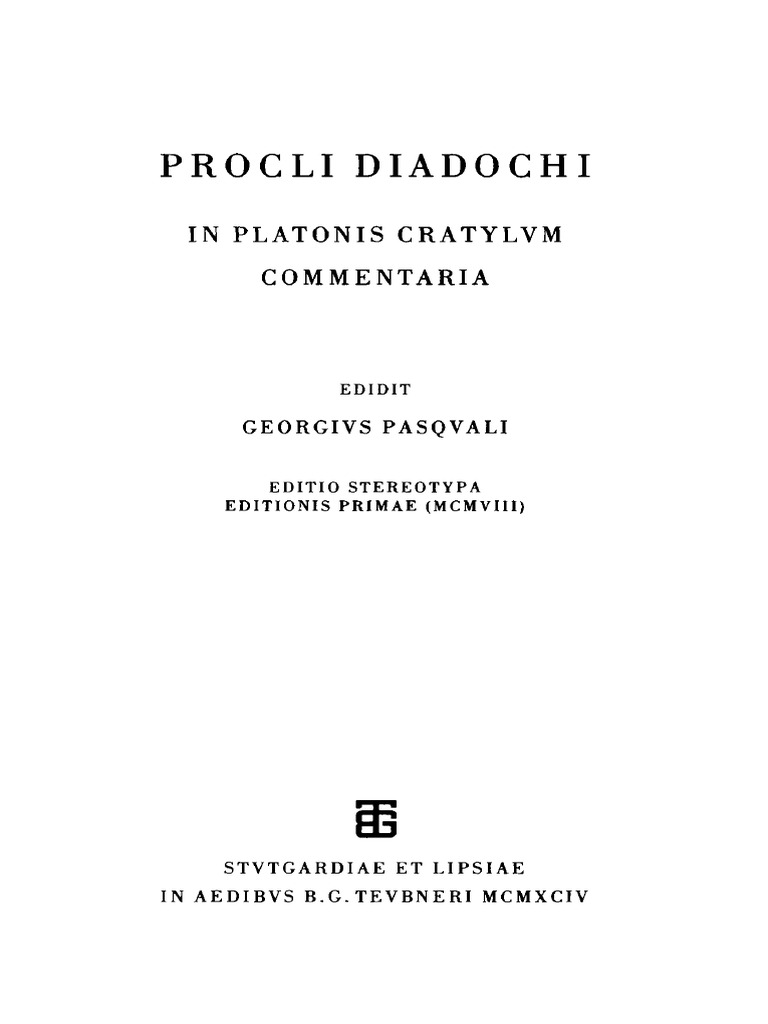 Procli Diadochi: in Platonis Cratylvm Commentaria | PDF