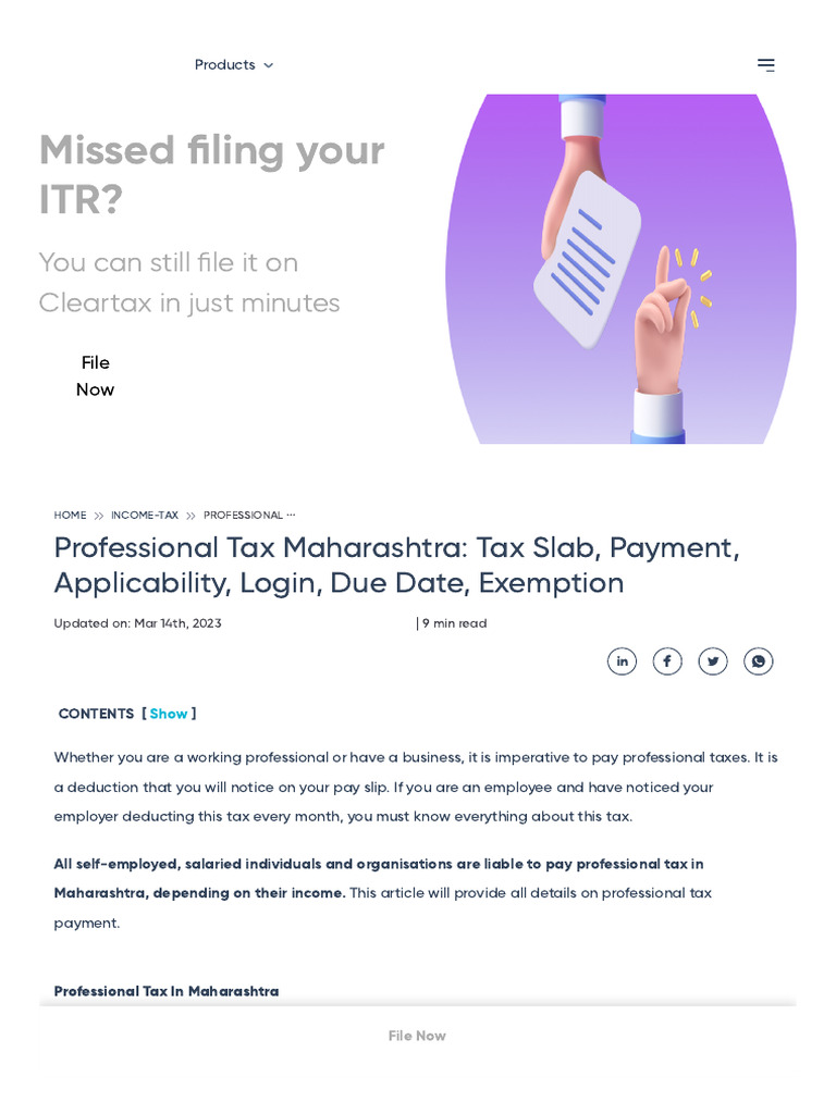 Professional Tax Maharashtra - Tax Slab, Payment, Applicability, Login ...